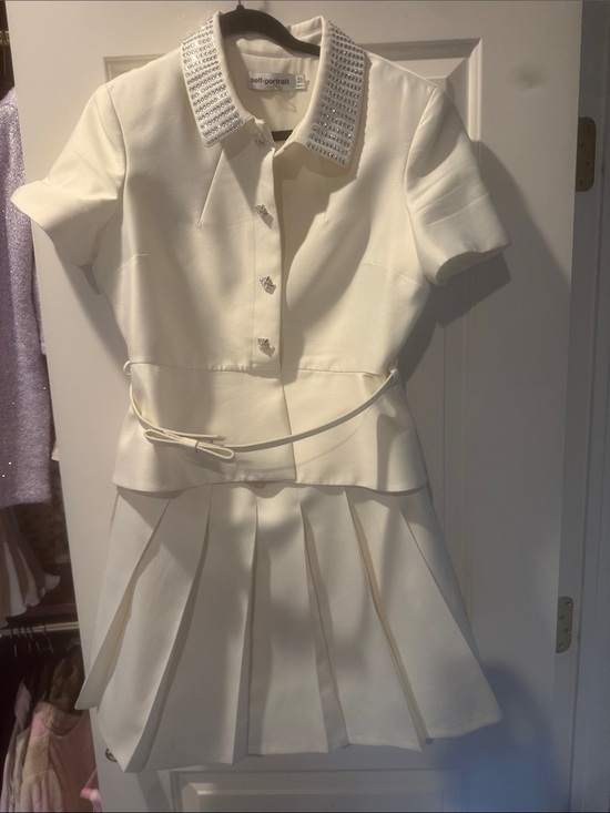 Self-Portrait | Dresses | Selfportrait Ivory Jeweledcollar Pleated ...